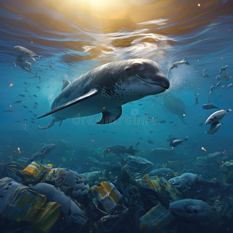 Fish in Garbage in the Ocean Stock Illustration - Illustration of ...