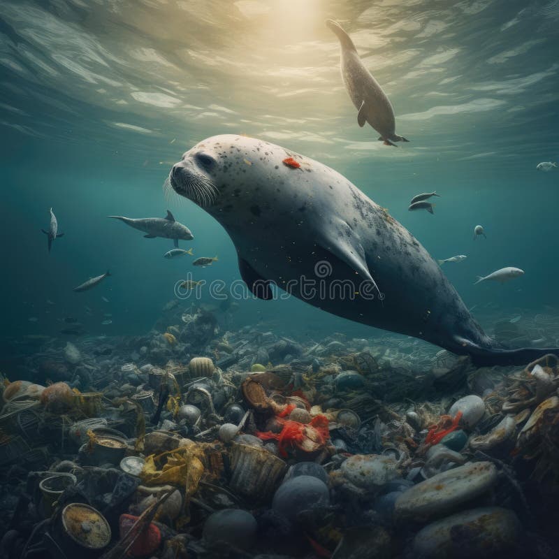 Fish in Garbage in the Ocean Stock Illustration - Illustration of reef ...