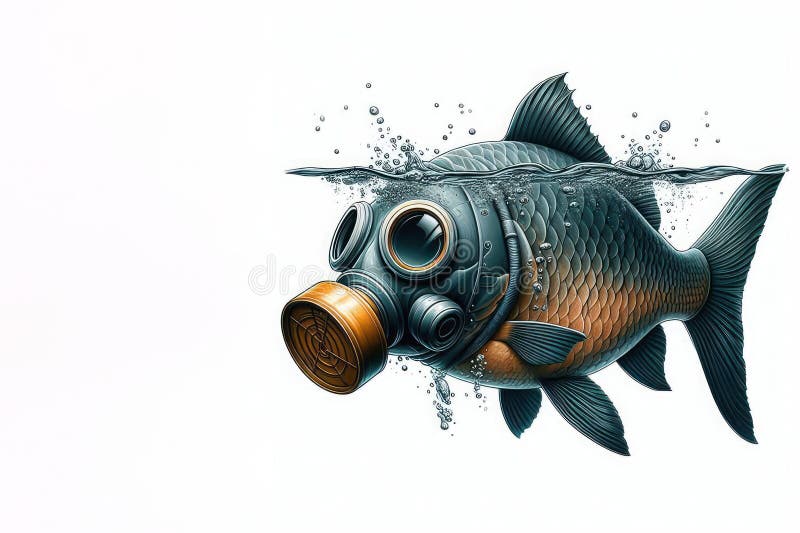 Fish in a Gas Mask Underwater. Space for Text. Stock Image - Image of ...