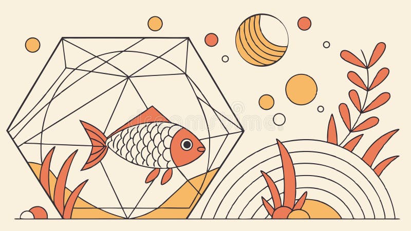 Fish in Geometric Aquarium Abstract Illustration, Vector Design ...