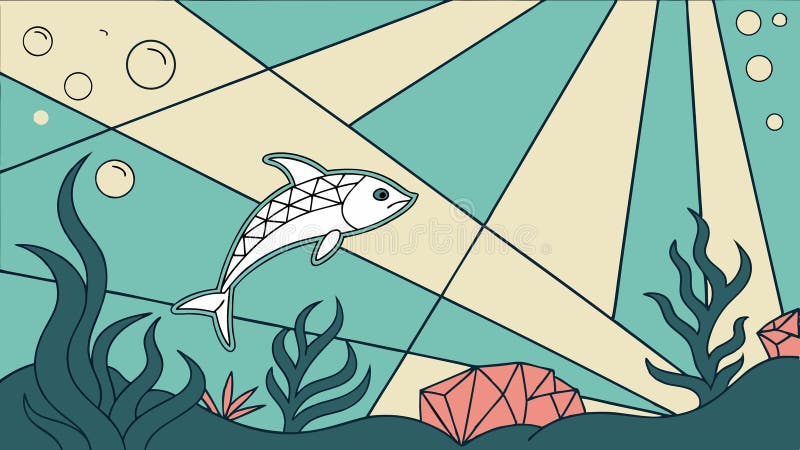 Fish in Geometric Aquarium Underwater Scene, Vector Design Generative ...