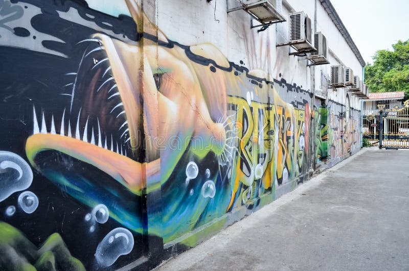 Fish, giant graffiti stock illustration. Illustration of house - 78244055