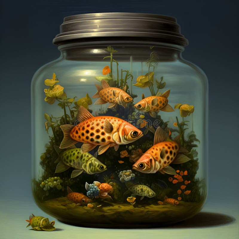 Fish in glass jar stock photo. Image of generated, goldfish - 281499032