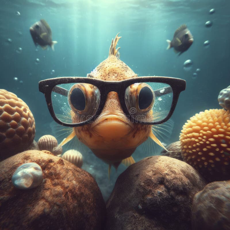 Fish with Glasses Underwater. Ai Generative Stock Illustration ...
