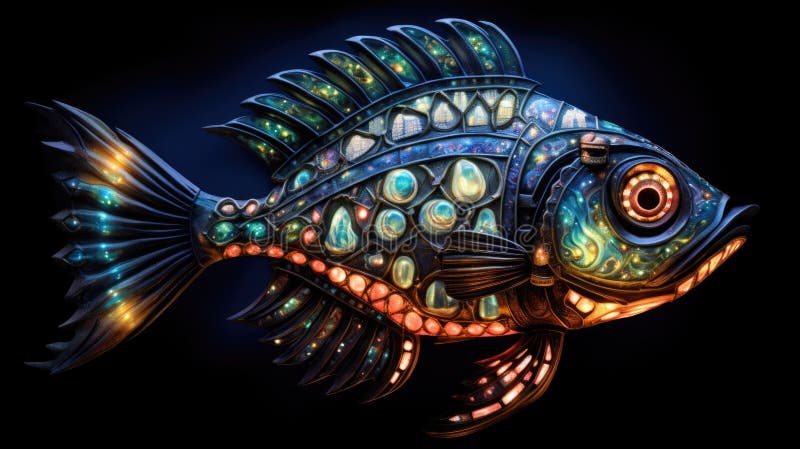 A Fish that is Glowing Up in the Dark, Celestial Fantasy Fish. Stock ...
