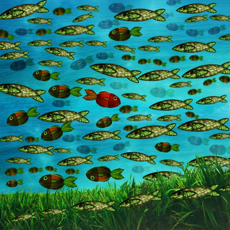 Fish Going Against the Flow Stock Illustration - Illustration of ...