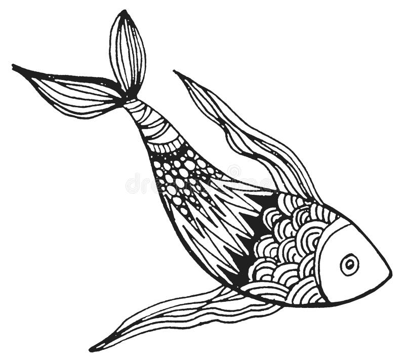 Fish Graphics Doodle, Hand Draw Sketch, Black and White Illustration ...