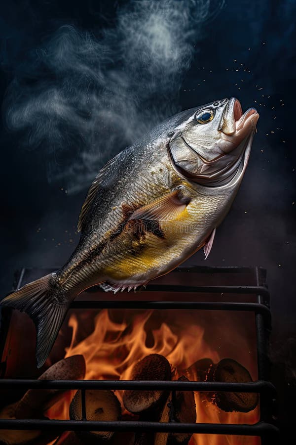 Fish on grill stock image. Image of grilled, grill, coal - 290855347