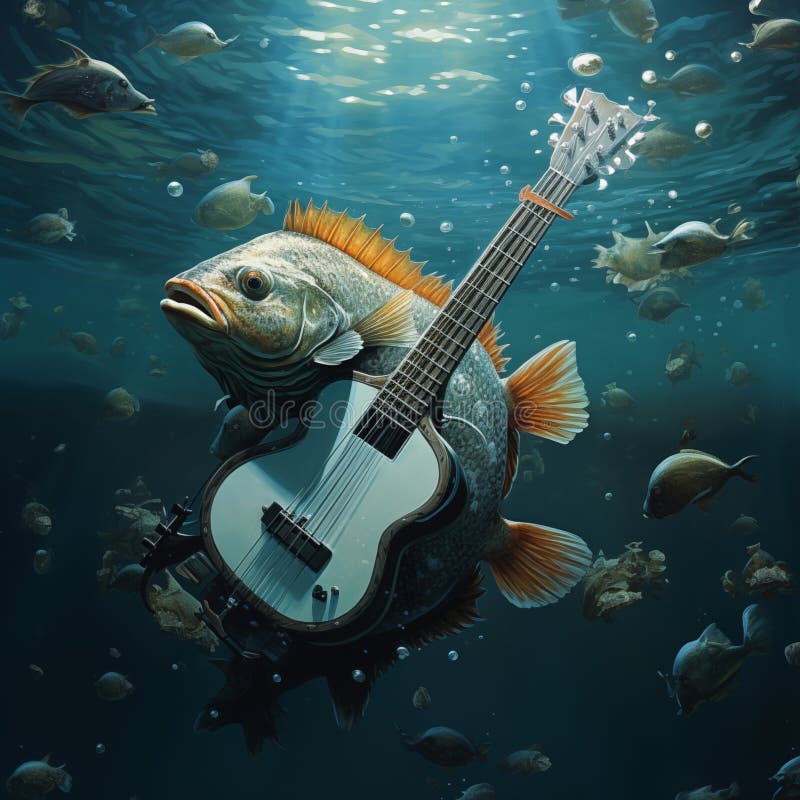 Fish and guitar stock illustration. Illustration of blue - 330504849