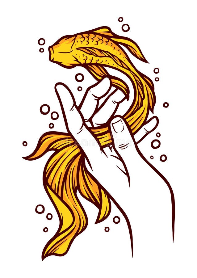Fish and Hand Vector Illustration Stock Vector - Illustration of ...