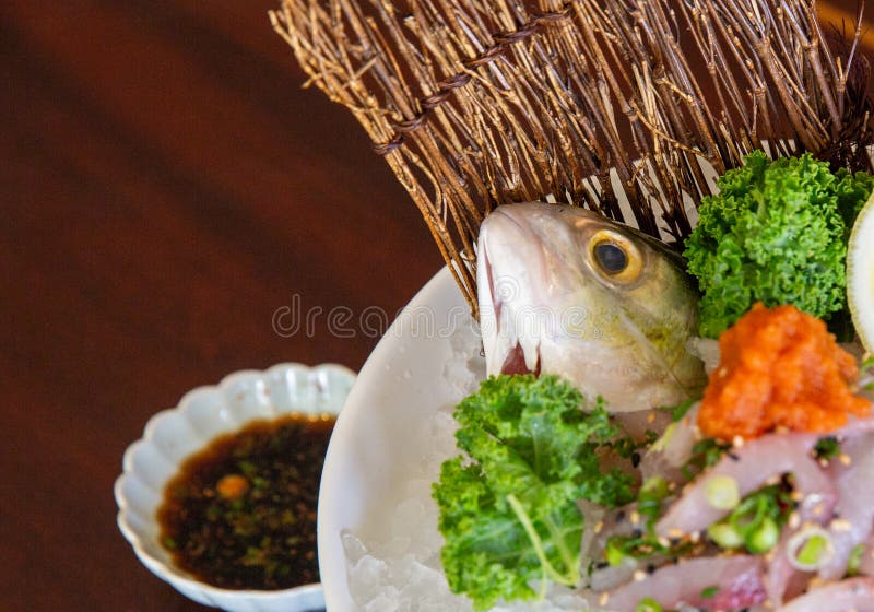 Fish head served stock photo. Image of japanese, blue - 307316452