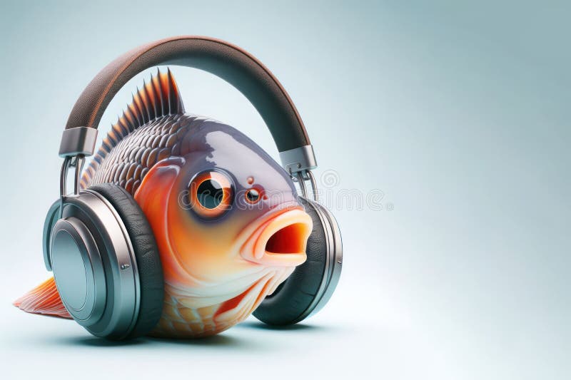 Fish with Headphones. Place for Text. Stock Illustration - Illustration ...