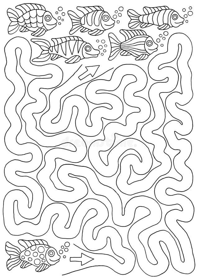 Help Fish Find Path To Aquarium. Labyrinth. Maze Game for Kids Stock ...