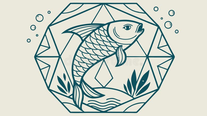Fish in Hexagonal Geometric Frame Illustration Nature Art, Vector ...