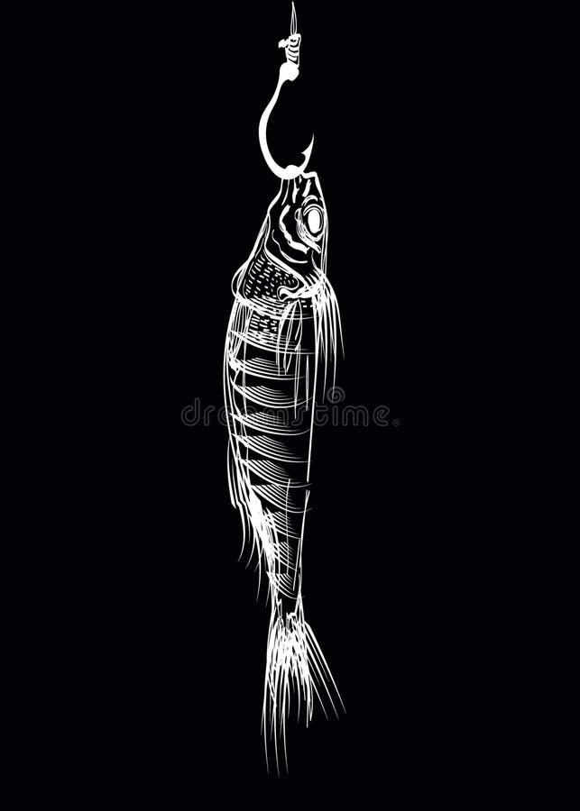 Fish on Hook,illustration on Black Background in Sketch Style, Graphic ...