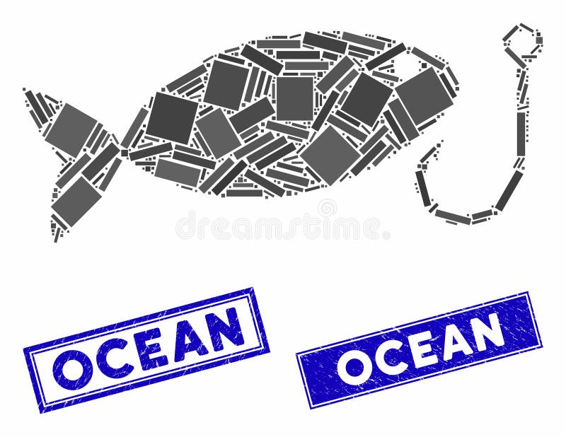 Fish Hook Mosaic and Grunge Rectangle Watermarks Stock Illustration ...