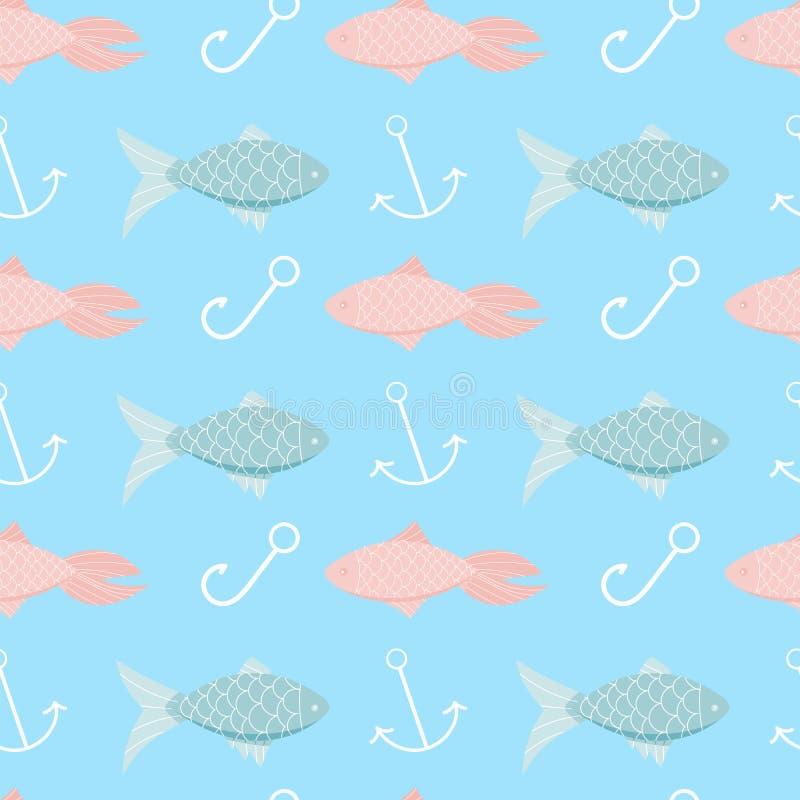 Fish and Hook Pattern stock vector. Illustration of marine - 212265838