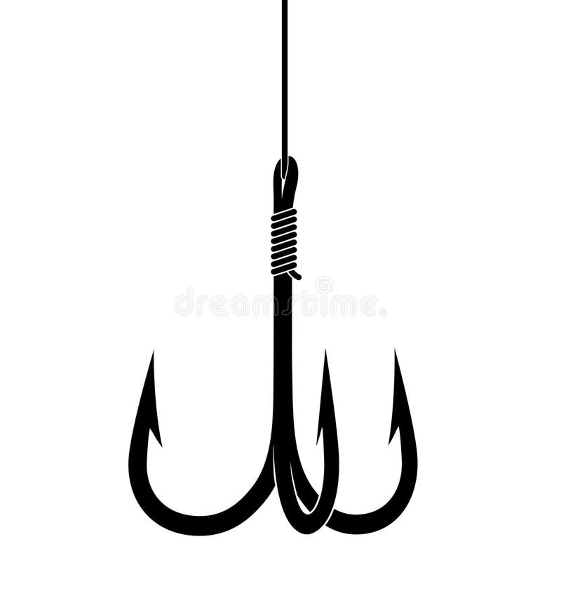 Simple Triple Fish Hook with Line Silhouette Stock Vector ...