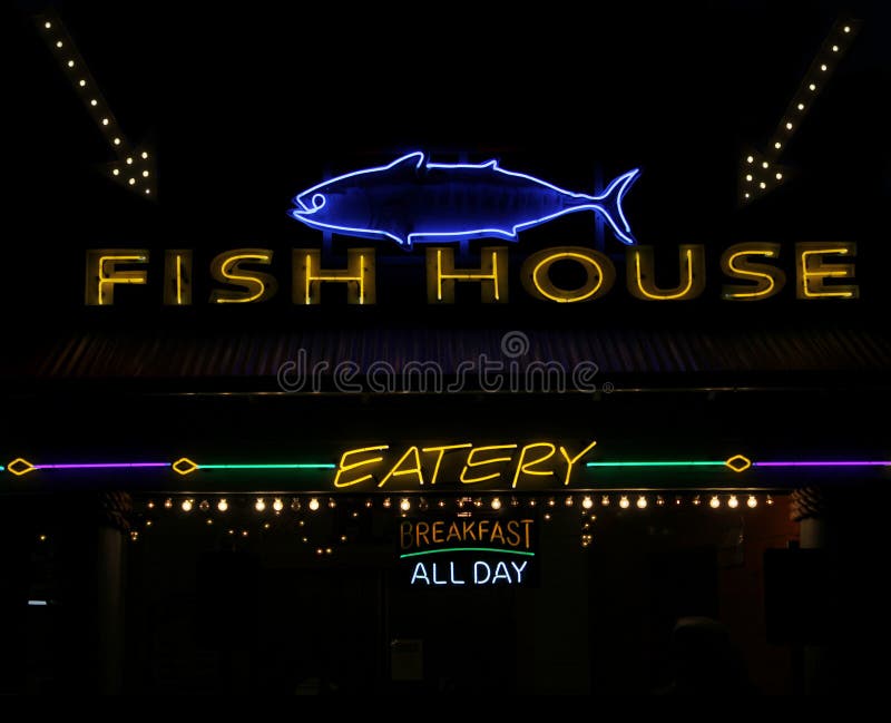 Fish House Sign- a Type of Restaurant - Neon Photo Composite Stock ...