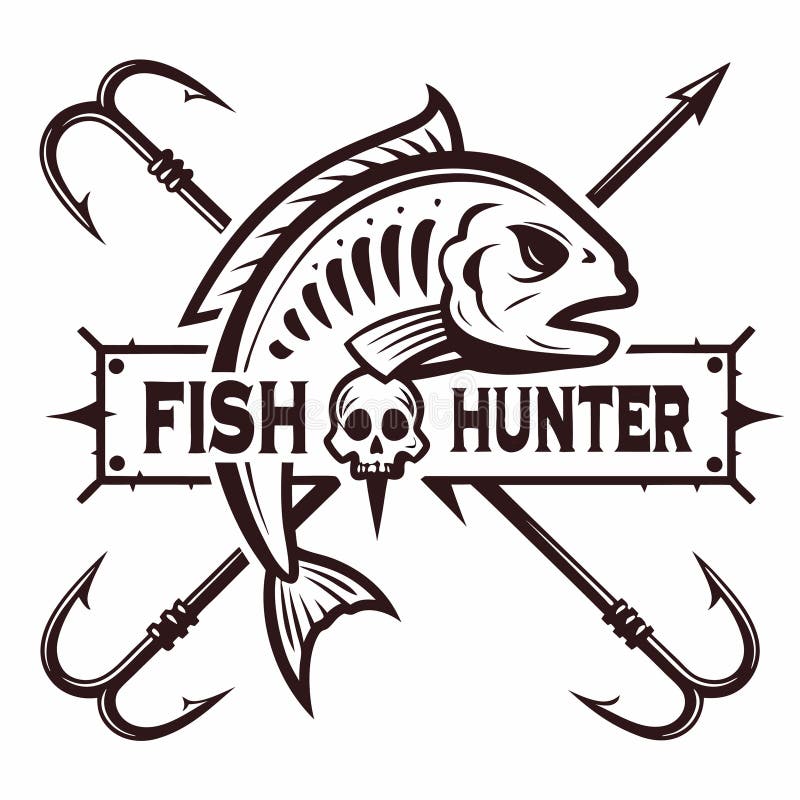 Fish Hunter Logo Design on White Background Stock Vector - Illustration ...