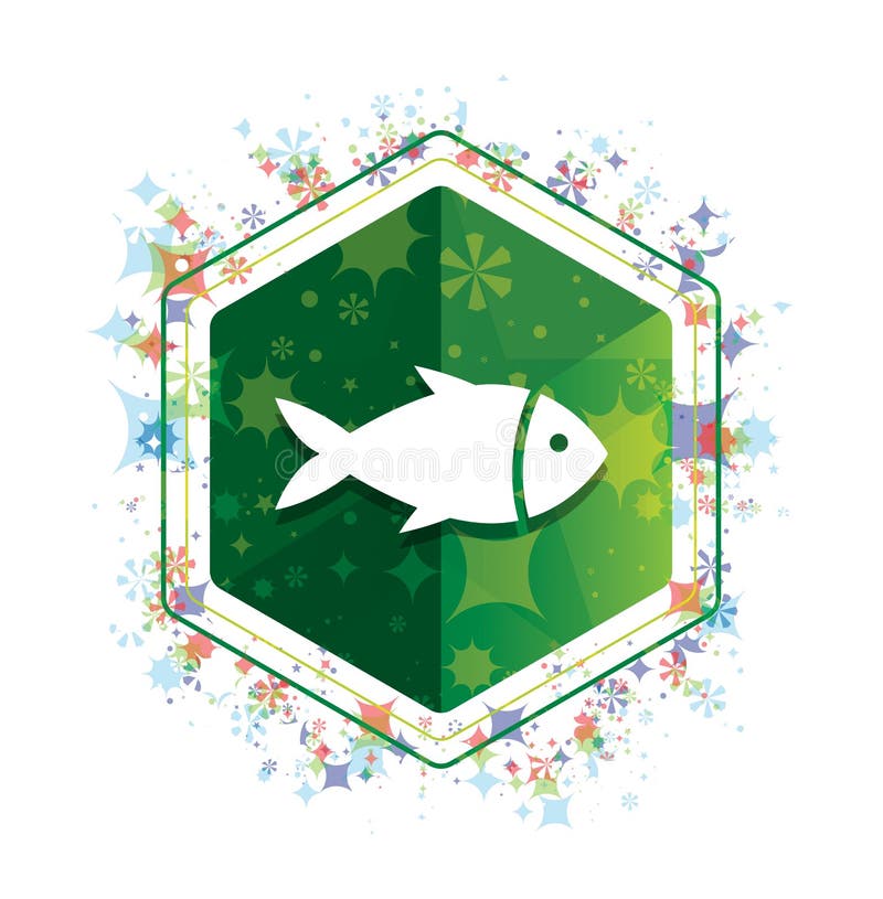 Fish Icon Floral Plants Pattern Green Hexagon Button Stock Illustration ...