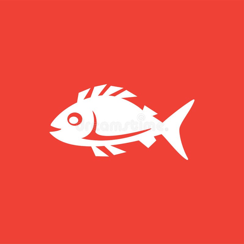 Fish Icon on Red Background. Red Flat Style Vector Illustration Stock ...