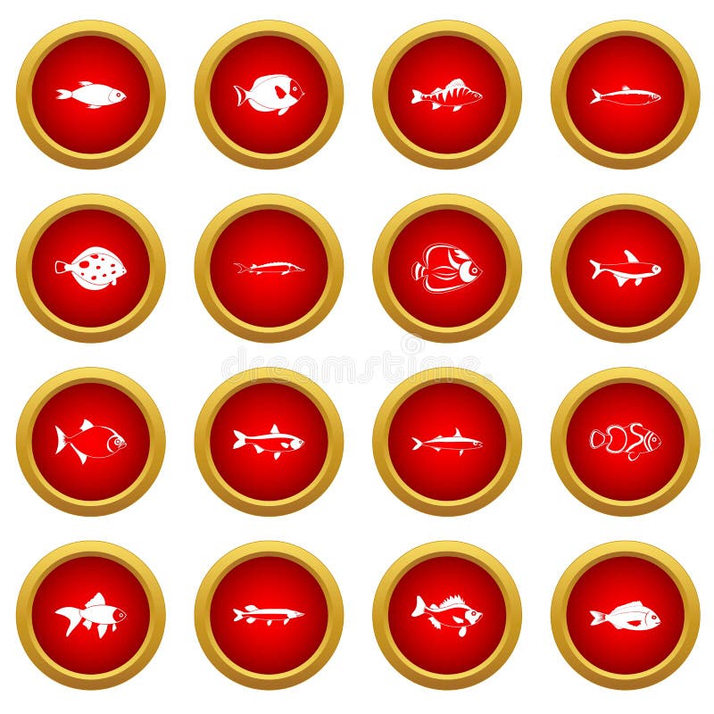 Fish icon red circle set stock vector. Illustration of ocean - 92411848