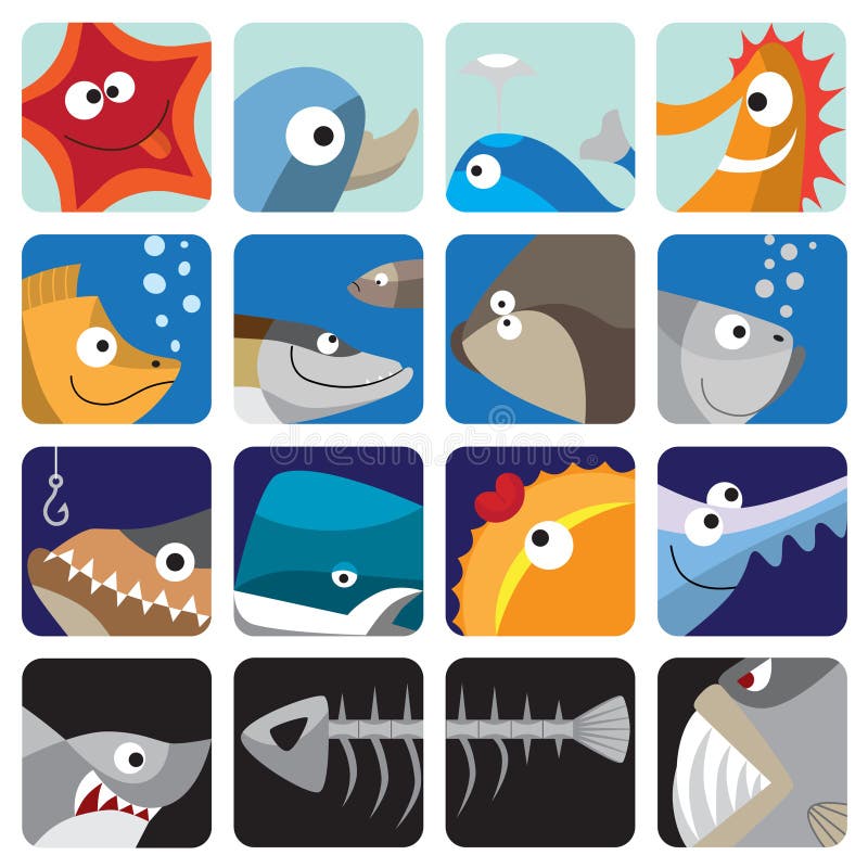 Fish icon set stock vector. Illustration of multi, computer - 15580967