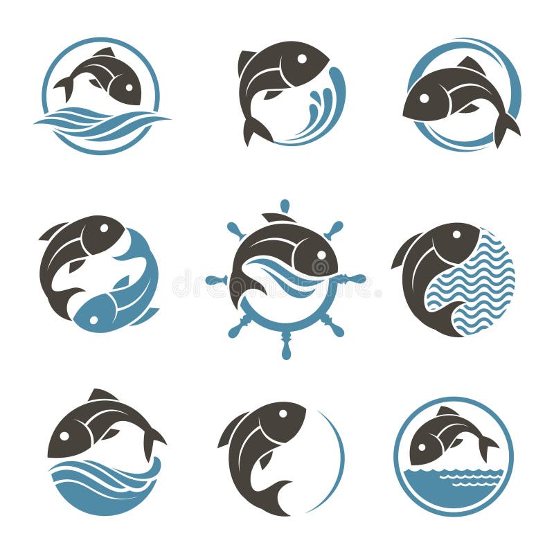 Fish icon set stock vector. Illustration of carp, fishing - 111126603