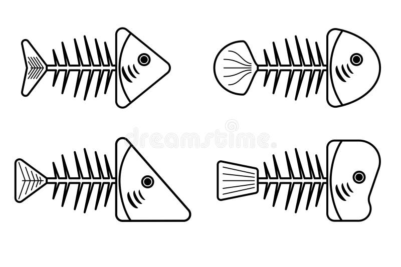 Fish Icon only Splines Bone Black and White Many Types and Species ...