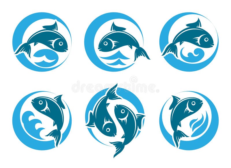 Fish icon with waves set stock image. Image of swim - 334962545
