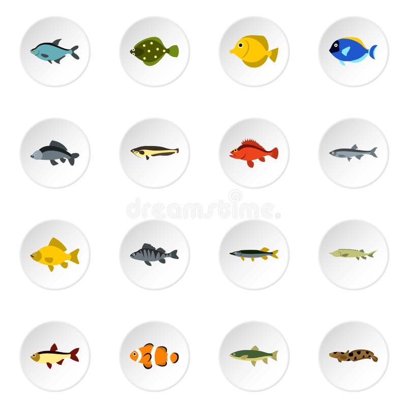 Fish icons set, flat style stock vector. Illustration of flat - 78853332