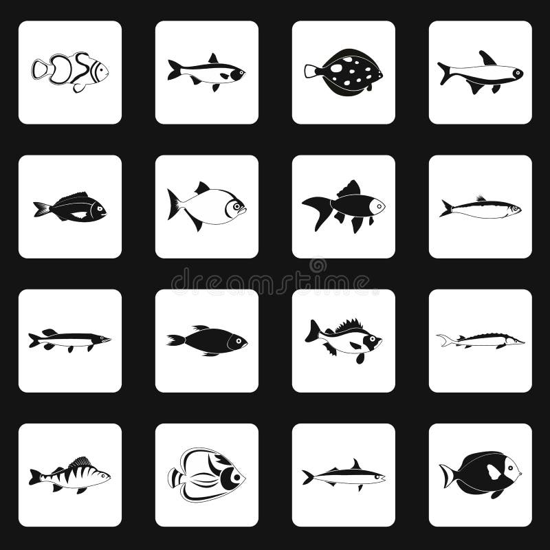 Fish Icons Set in Simple Style Stock Vector - Illustration of angelfish ...
