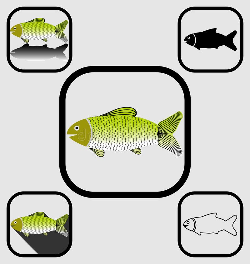 Fish icons set stock vector. Illustration of animal, water - 76379576