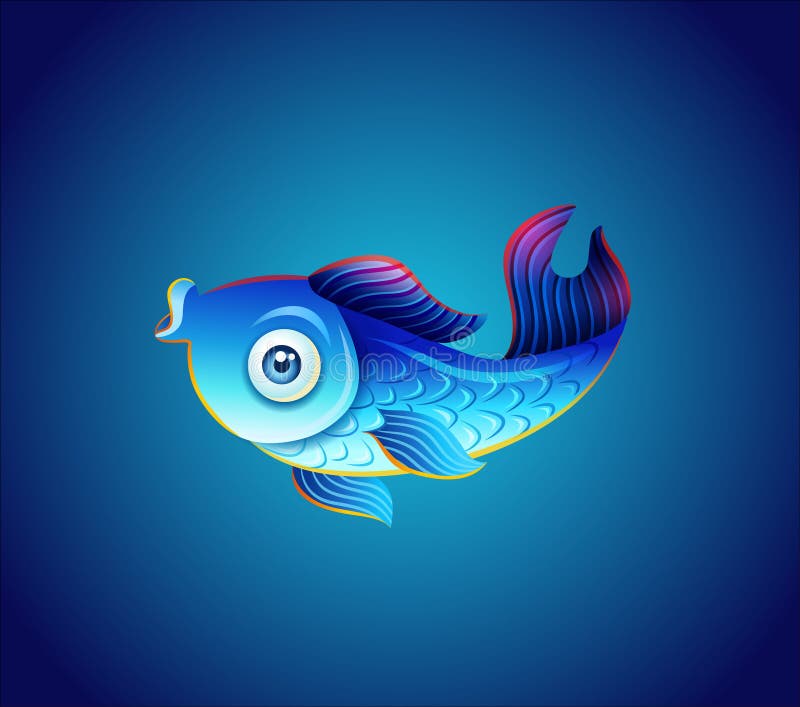 Fish Illustration in Cartoon Style. Small Surprised Fish Character ...