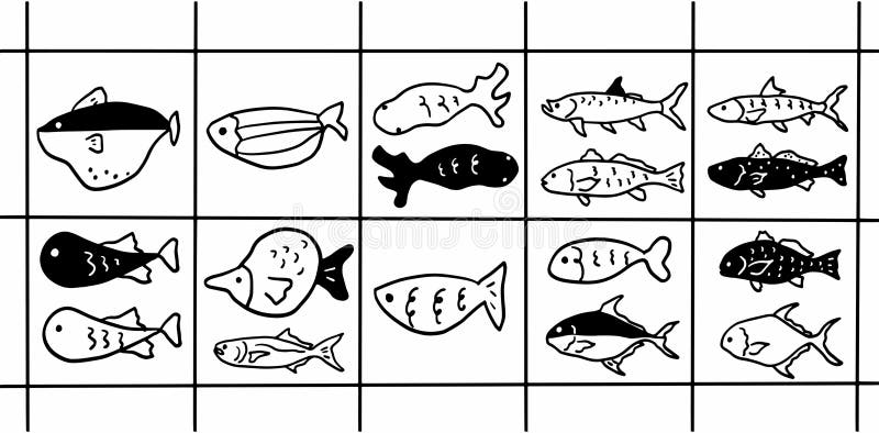 Fish Illustration Set Minimalist Doodle Vector for Aquatic and Marine ...