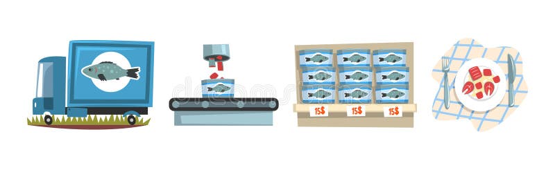 Fish Industry and Seafood Production Colorful Vector Set Stock Vector ...