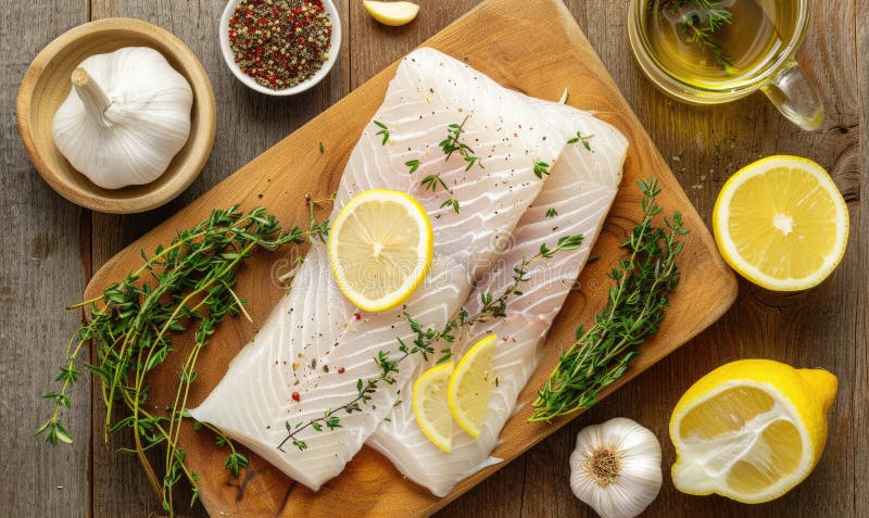Fish Ingredients on a White Countertop, Top View Stock Image - Image of ...