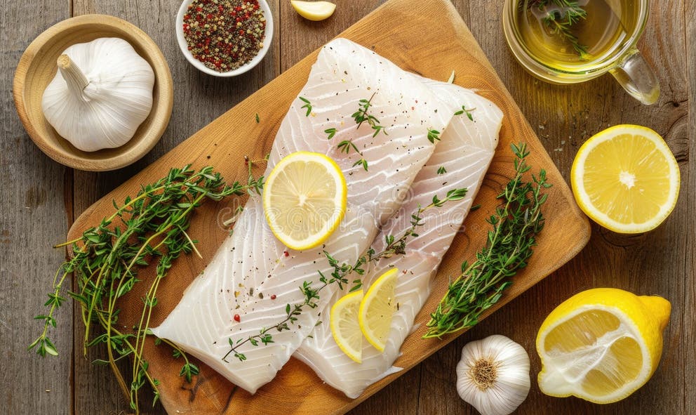 Fish Ingredients on a White Countertop, Top View Stock Image - Image of ...