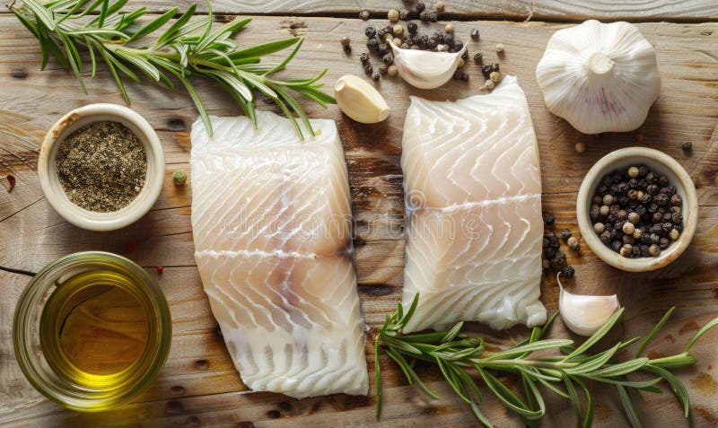 Fish Ingredients on a White Countertop, Top View Stock Image - Image of ...