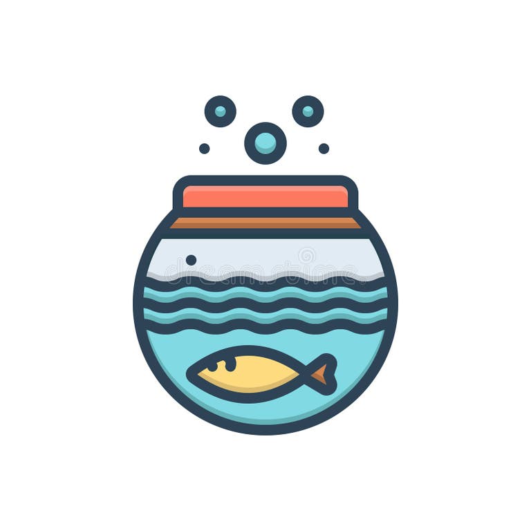 Color Illustration Icon for Fish Inside the Bowl, Fishbowl and ...