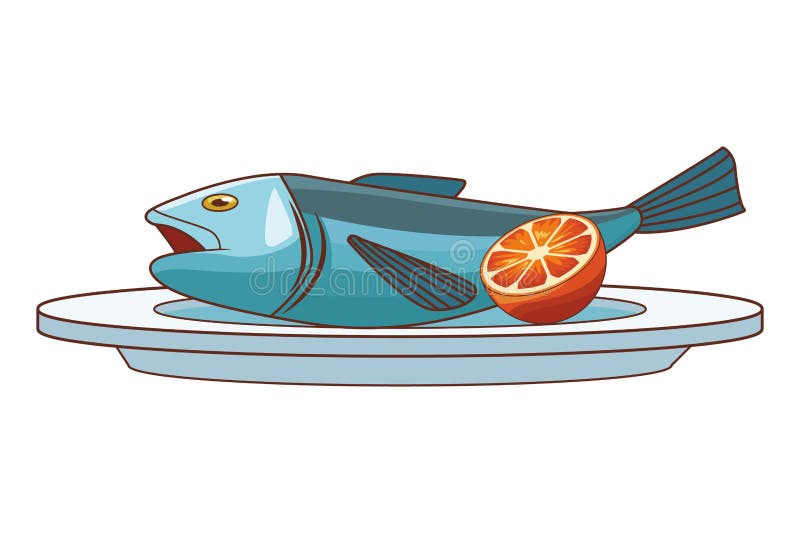 Fish on plate icon stock illustration. Illustration of tail - 73465483