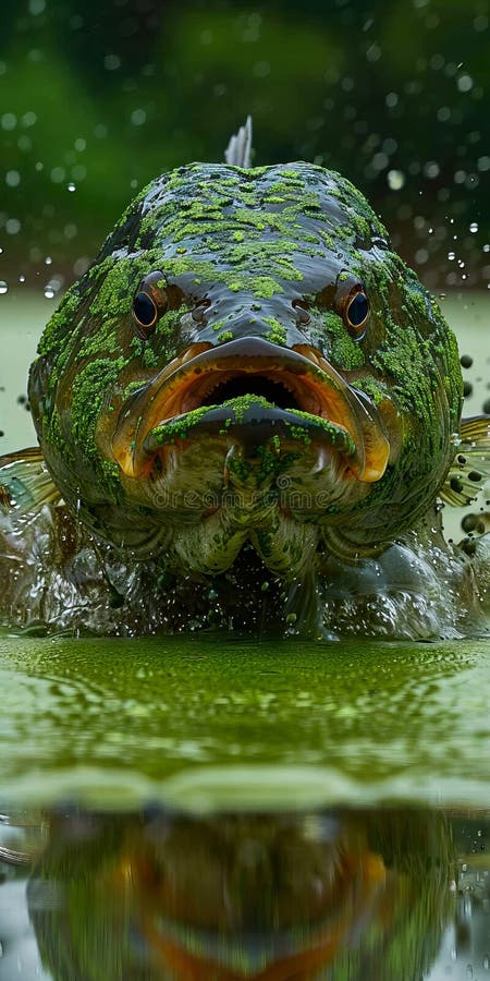 A Fish with Its Mouth Open in the Water Stock Photo - Image of green ...