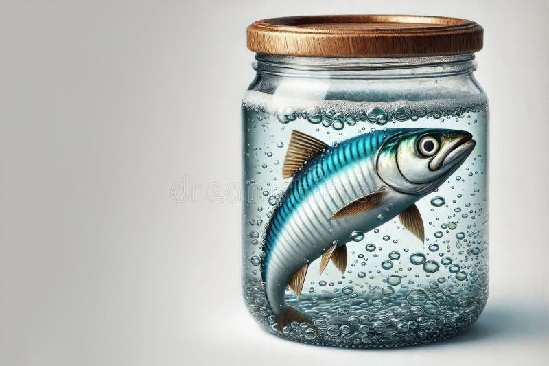 Fish in a Jar of Water. Space for Text. Stock Image - Image of blue ...