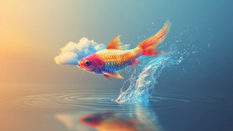 A Fish is Jumping Out of the Water Stock Illustration - Illustration of ...