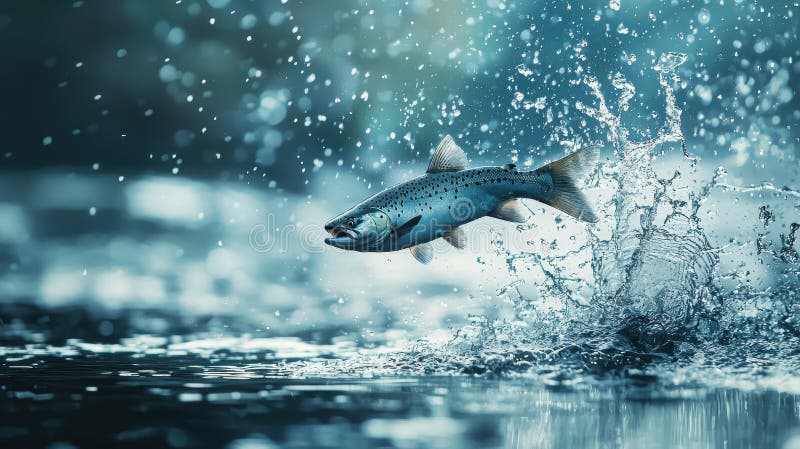 Fish Jumping Out of Water in Dynamic Splashing Scene Stock Illustration ...