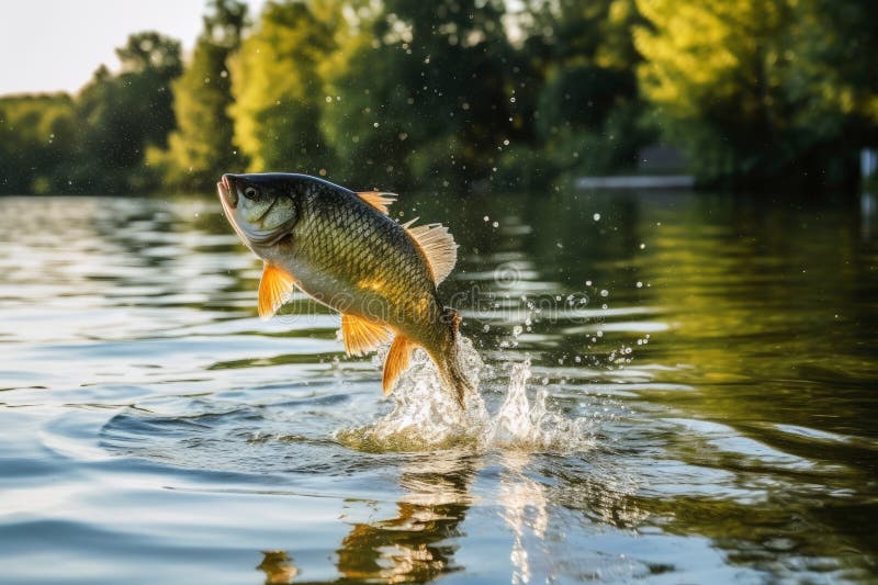 A Fish Jumping Out of the Water at a Lake Created with Generative AI ...