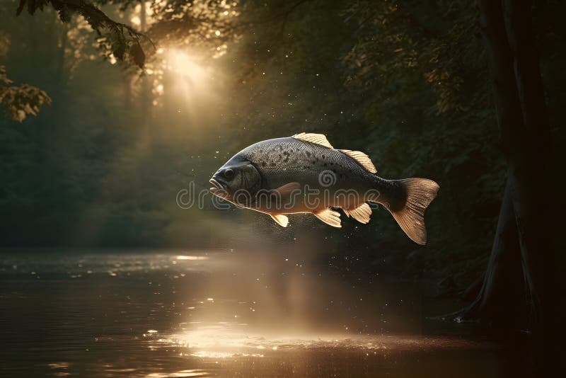 Fish Jumping Out of the Water. Neural Network AI Generated Stock ...