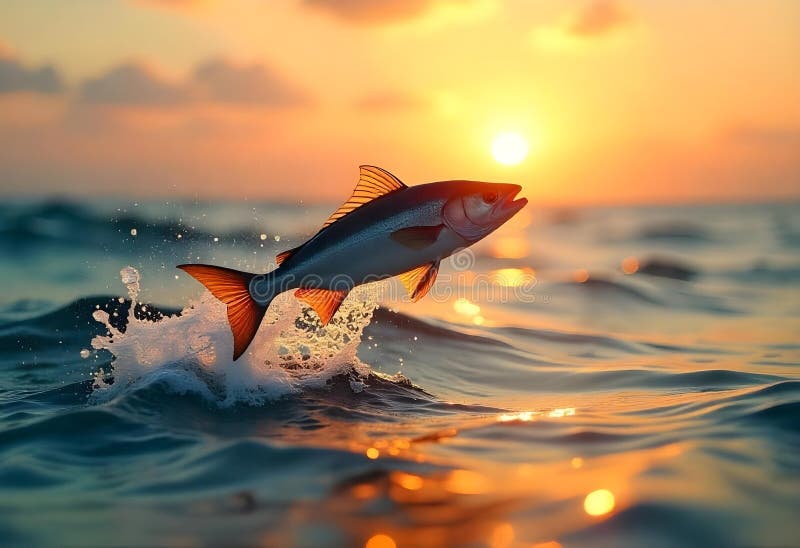 A Flying Fish Soaring Above Sparkling Ocean Waves Stock Illustration ...