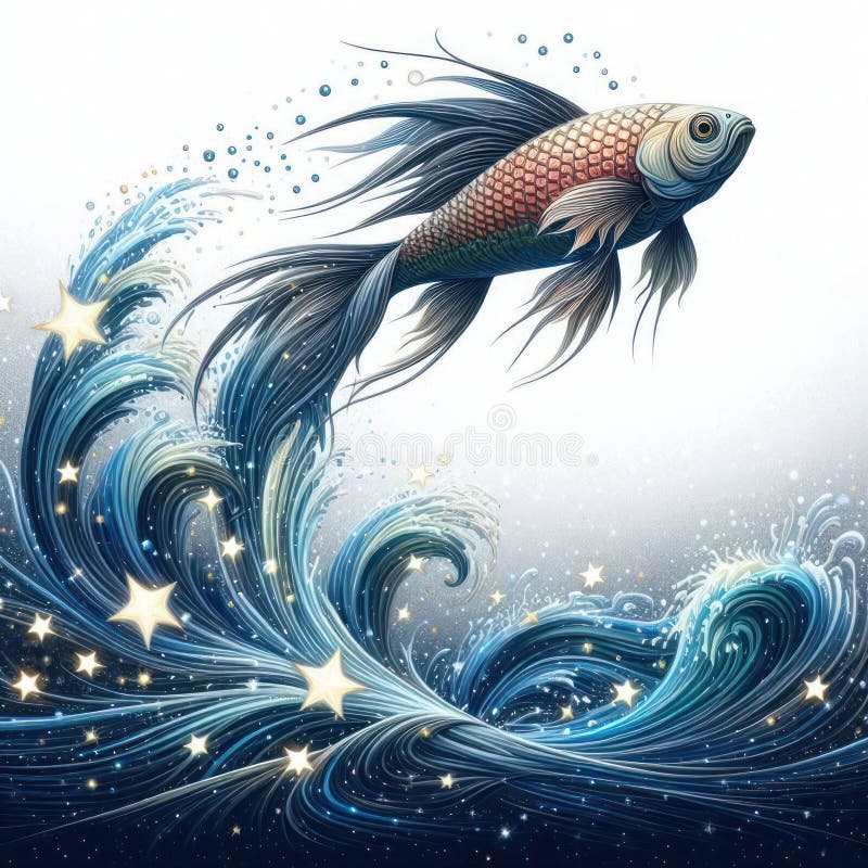 Fish Jumping Out of a Wave in a Starry Ocean, Magic and Imagination ...